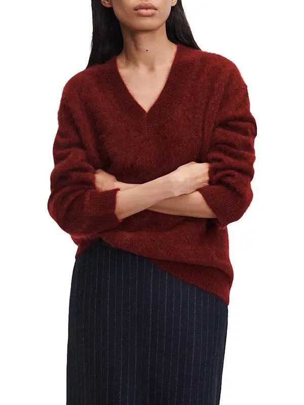 Rag & Bone Jada Brushed Cashmere V-neck Sweater - Pomegranate