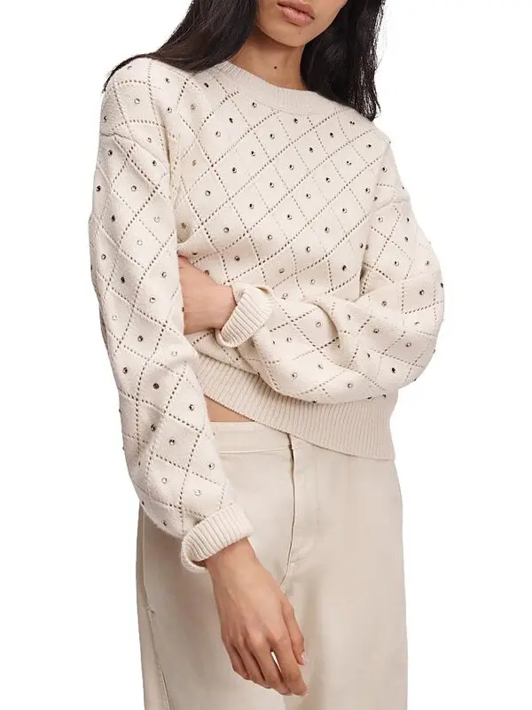 Rag & Bone Emma Wool Embellished Pointelle Crewneck Sweater - Ivory