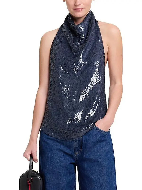 TWP Friday Night Halter Sequin Top - Blue Night