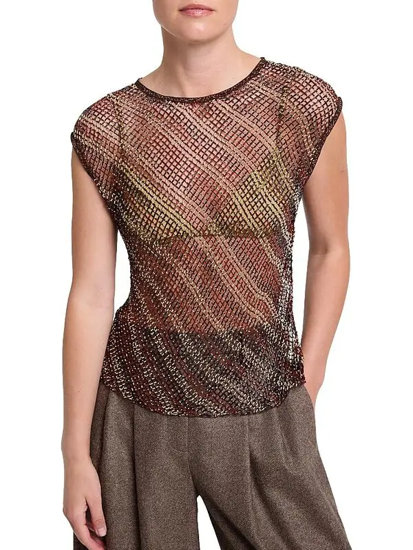 TWP Beaded Net Mesh Top - Sable/chicory Coffee
