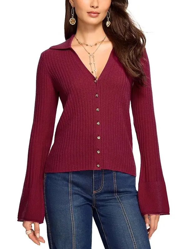 Ramy Brook Cathy Cashmere Collared Cardigan - Cranberry