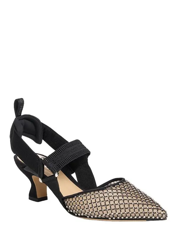 Fendi Colibri Embellished Slingback Pumps - Nero Black Diamond