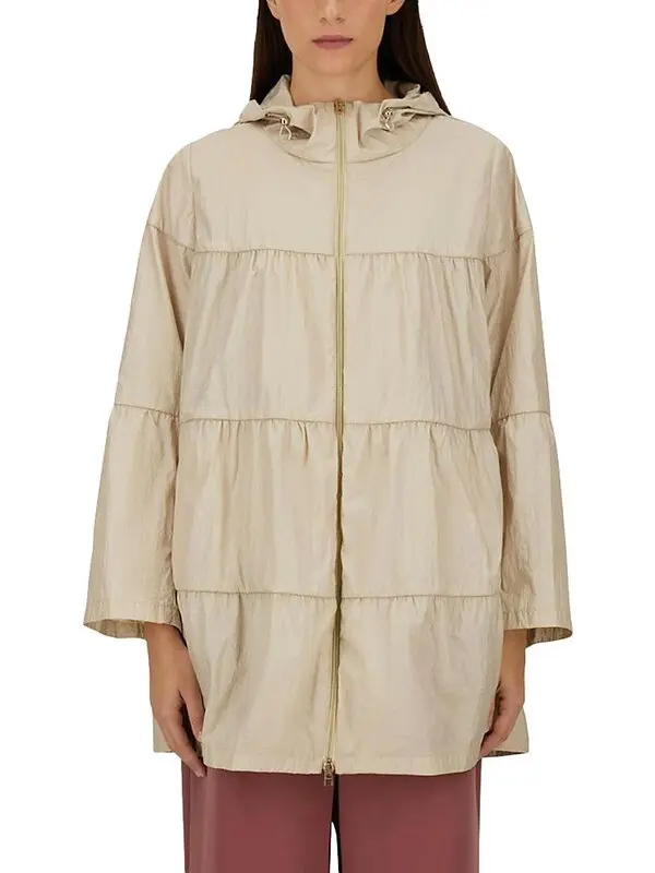 Herno Shiny Crinkled Tiered Hooded Coat - Champagne