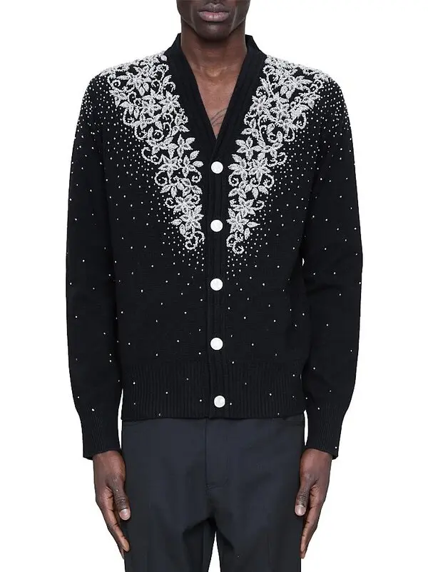 Amiri Beaded Micro Stars Wool & Cashmere Cardigan - Black