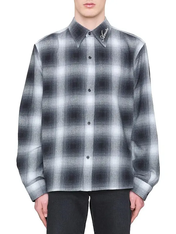 Amiri Oversized Fit Long Sleeve Flannel Shirt - Black