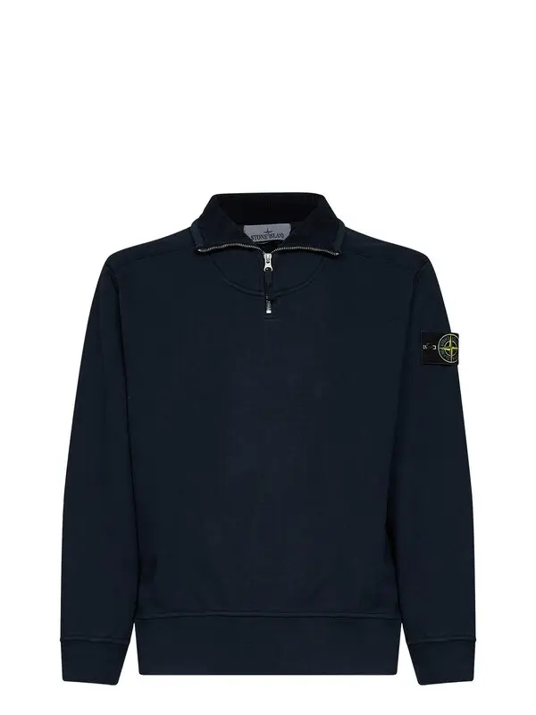 Stone Island Blue Brushed Organic Cotton Half-zip Sweatshirt - Multicolor