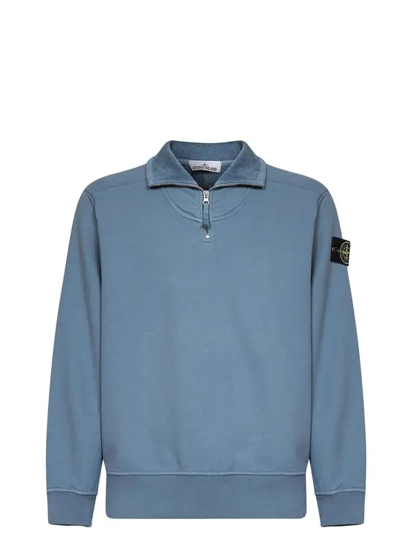 Stone Island Steel Blue Brushed Organic Cotton Half-zip Sweatshirt - Multicolor