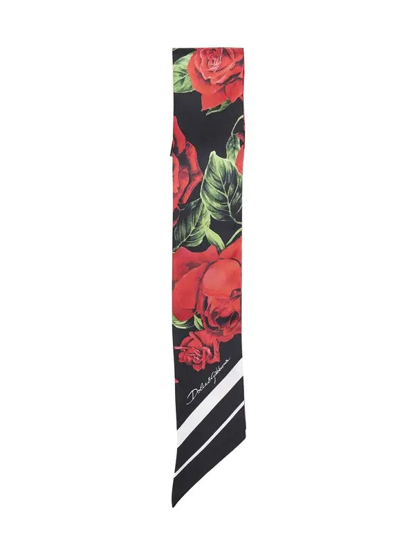 Dolce & Gabbana Black Rose-print Silk Twill 6x100 Bandeau - Multicolor
