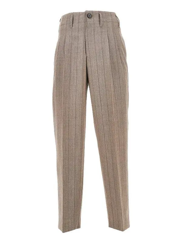 AMI Paris Mouliné Virgin Wool Pants With Double Dart And Striped Motif - Brown
