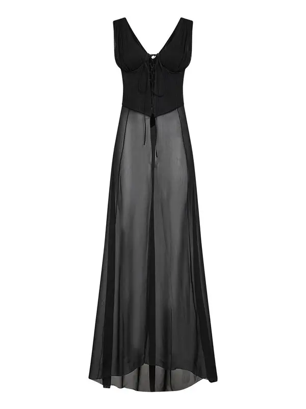 Giuseppe Di Morabito Black Silk Bustier Top With Sheer Skirt - Multicolor