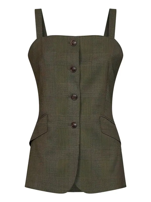 Max Mara Khaki Glen Plaid Wool Vest - Multicolor