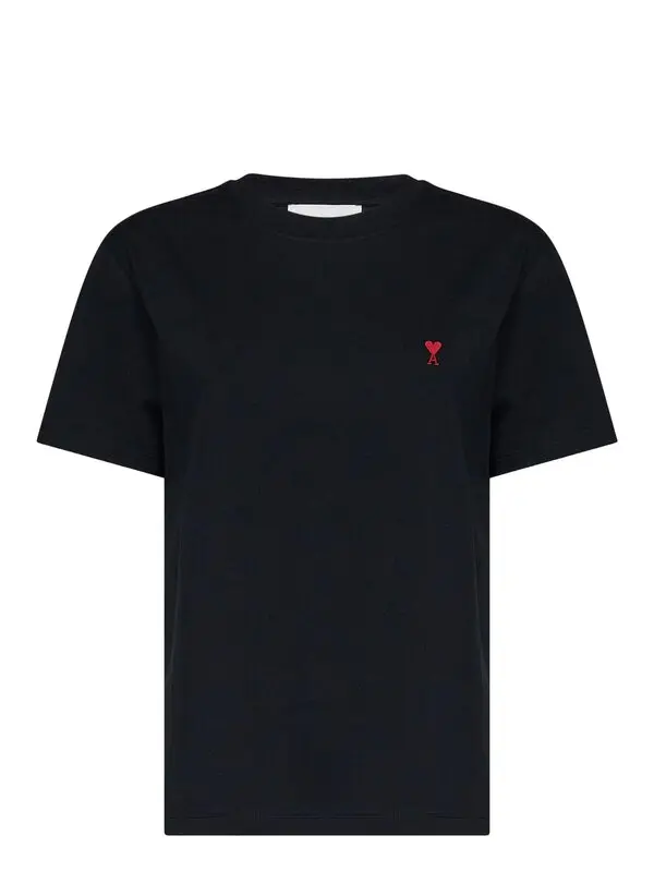 AMI Paris Black Cotton De Cœur T-shirt - Multicolor
