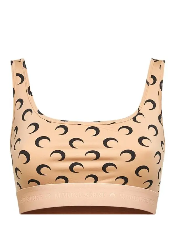 MARINE SERRE Beige Printed Jersey Moon Sports Bra - Multicolor