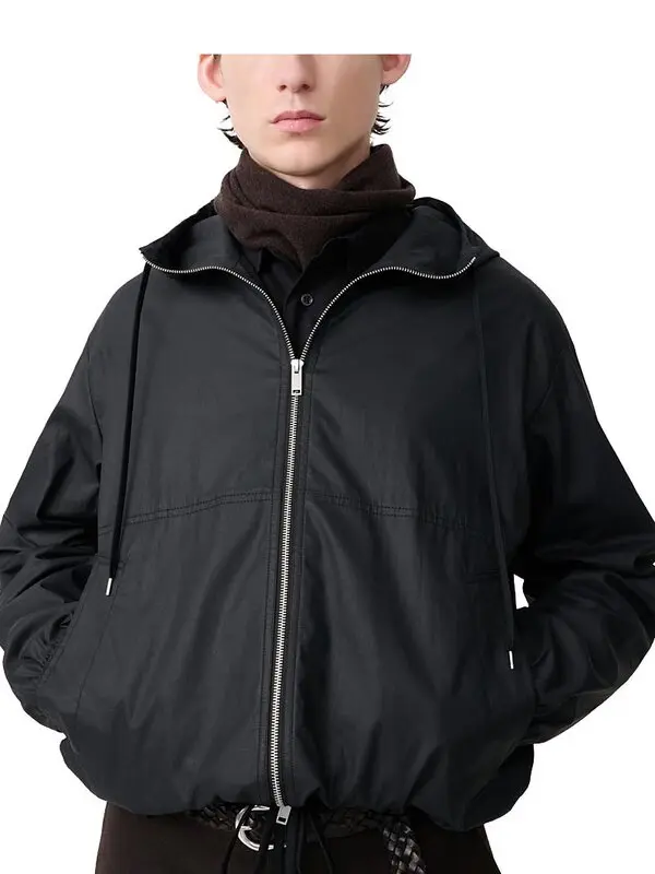 Studio Nicholson Cotton Drawstring Hood Zip Jacket - Black