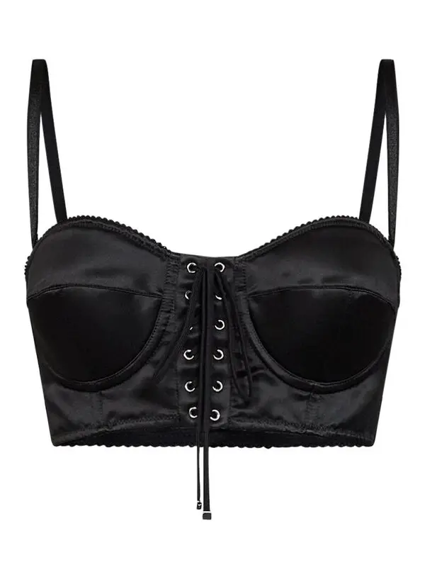 Dolce & Gabbana Black Stretch Satin Bustier Top - Multicolor