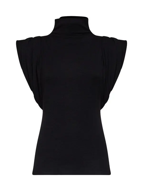 MUGLER Black Jersey Draped Sleeveless Top - Multicolor