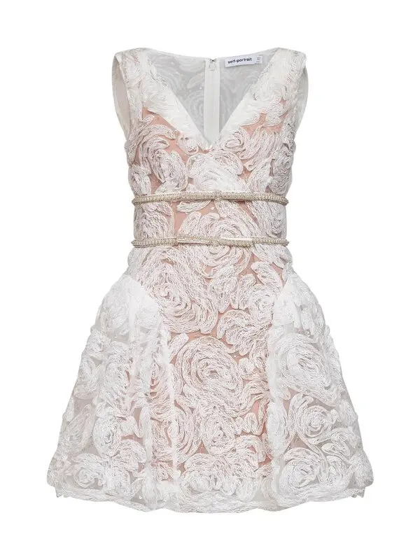 SELF-PORTRAIT White Sequin Tulle And Lace Mini Dress - Multicolor