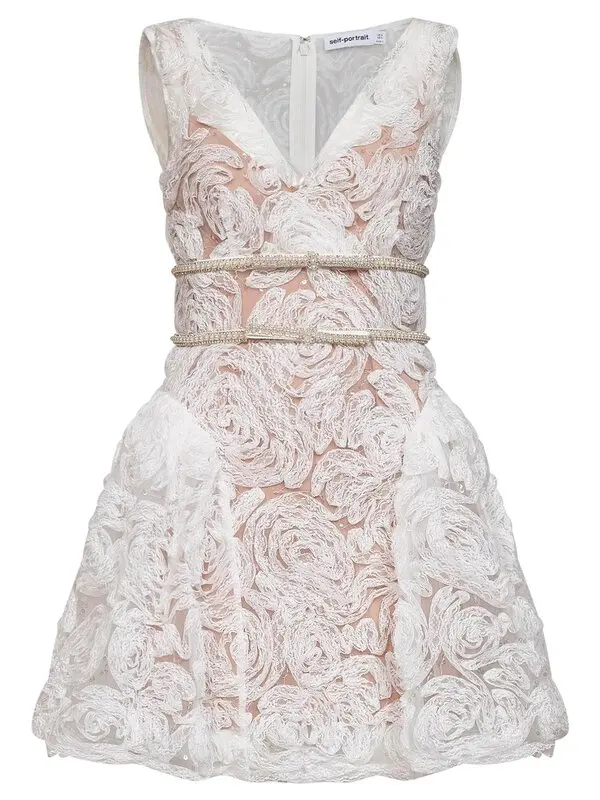 SELF-PORTRAIT White Sequin Tulle And Lace Mini Dress - Multicolor