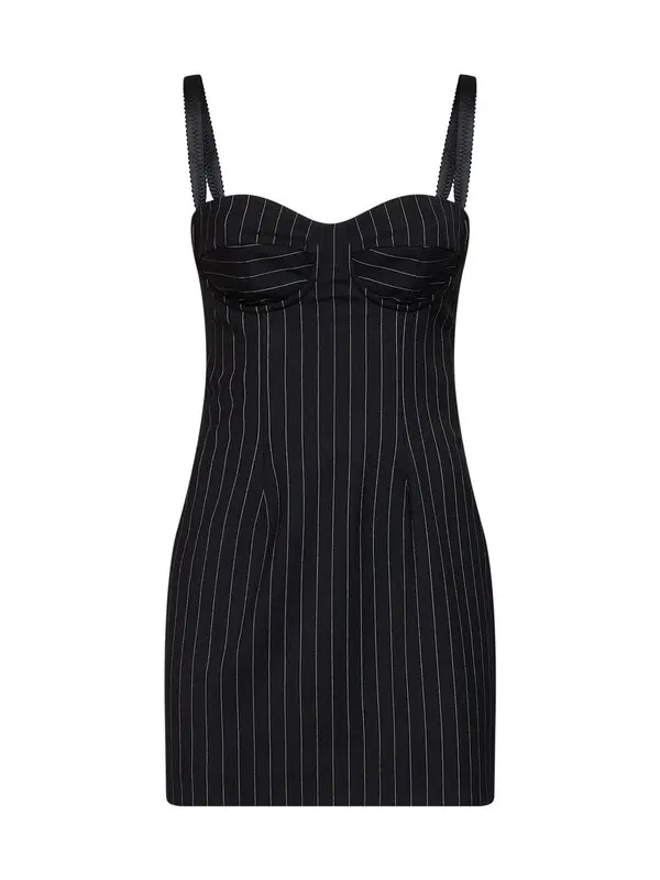 Dolce & Gabbana Black Pinstriped Wool Bustier Mini Dress - Multicolor