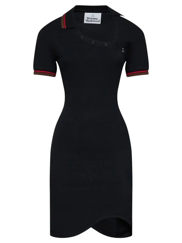 VIVIENNE WESTWOOD Black Cotton Piqué Asymmetric Polo Mini Dress - Multicolor