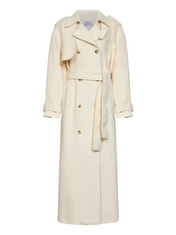 Giuseppe Di Morabito Milk Bouclé Long Double-breasted Belted Trench Coat - Multicolor