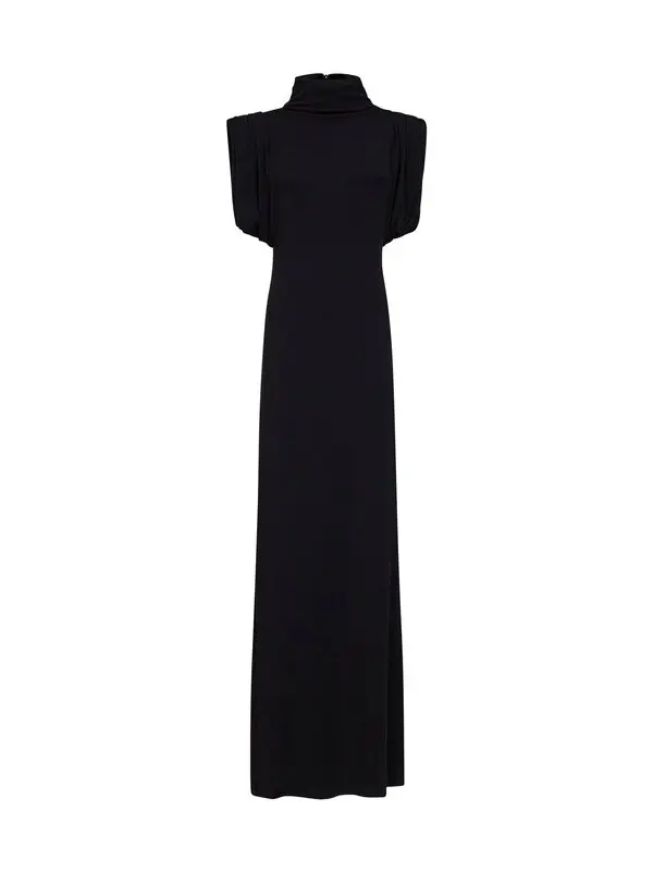 MUGLER Black Jersey Draped Sleeveless Maxi Dress - Multicolor