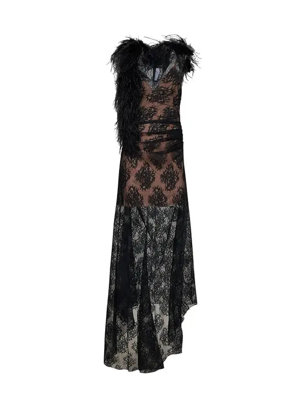 Giuseppe Di Morabito Black Lace Dress With Feather Trim - Multicolor