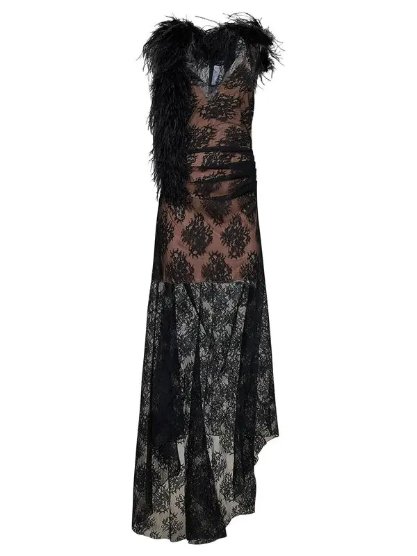 Giuseppe Di Morabito Black Lace Dress With Feather Trim - Multicolor