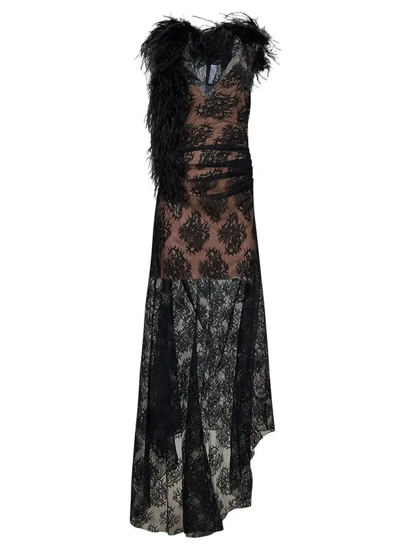 Giuseppe Di Morabito Black Lace Dress With Feather Trim - Multicolor