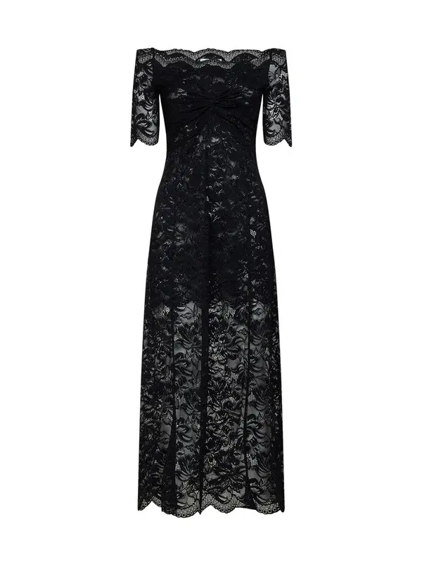 Rabanne Black Layered Stretch Lace Off-the-shoulder Maxi Dress - Multicolor