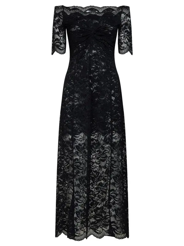 Rabanne Black Layered Lace Off-the-shoulder Maxi Dress - Multicolor