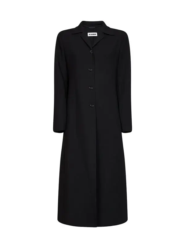 JIL SANDER Black Virgin Wool Long Single-breasted Coat - Multicolor