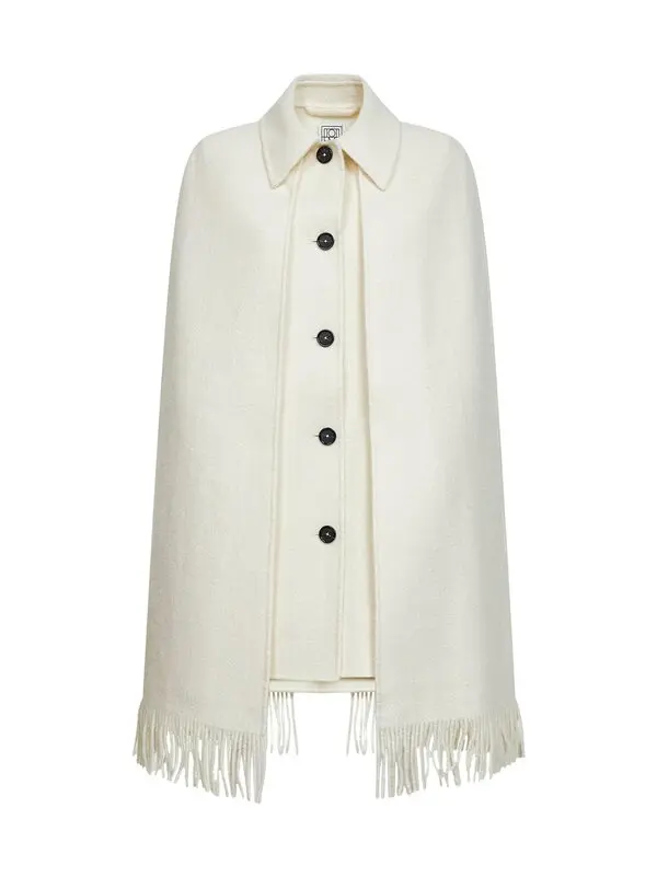 TOTEME White Bouclé Fringe Cape Coat - Multicolor