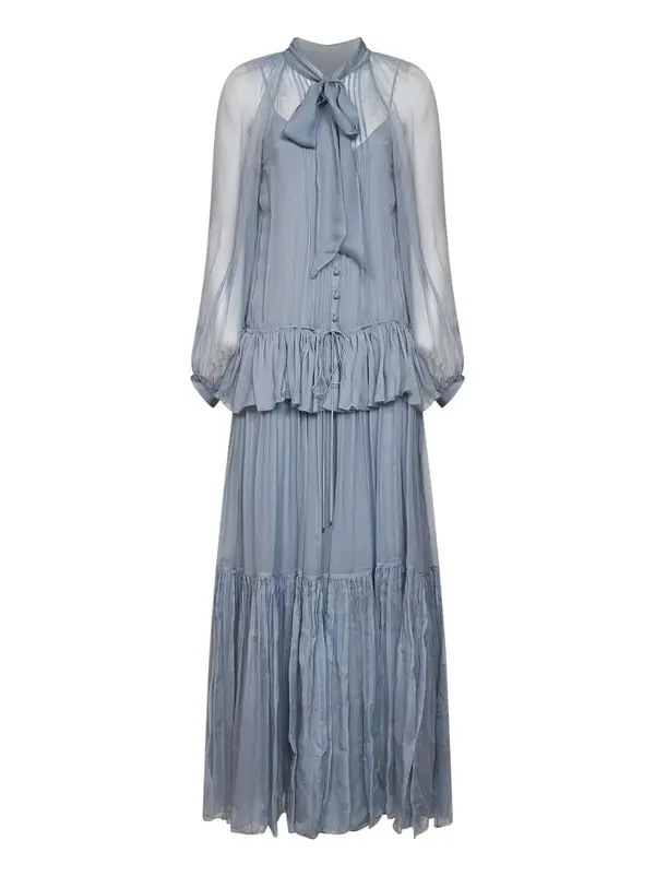 Chloé Light Blue Silk Muslin Fluid Maxi Dress - Multicolor