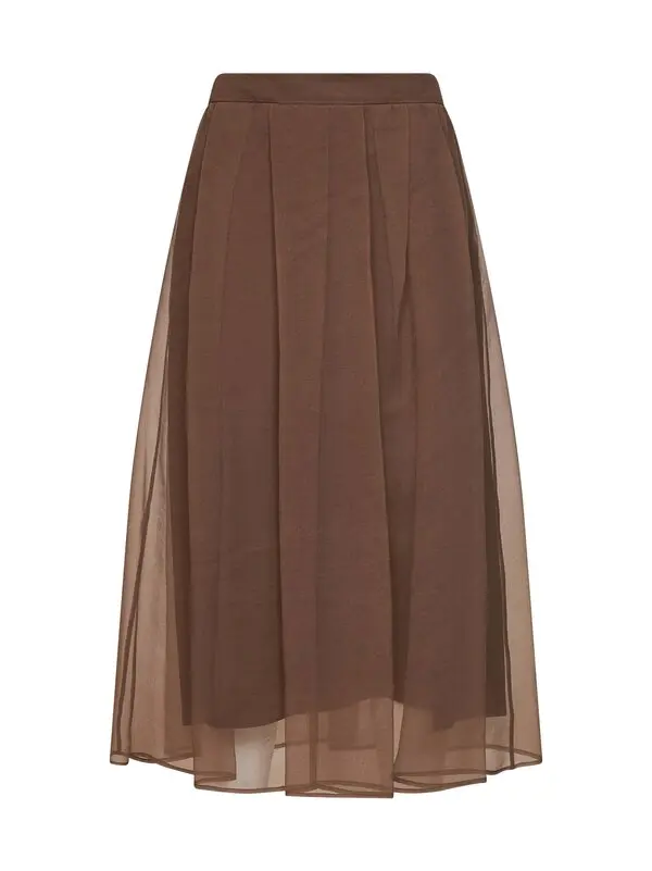 Brunello Cucinelli Pleated Flared Silk Midi Skirt - Multicolor