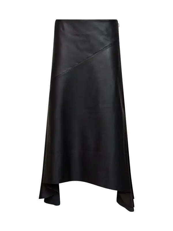MUGLER Black Nappa Leather Asymmetric Skirt - Multicolor