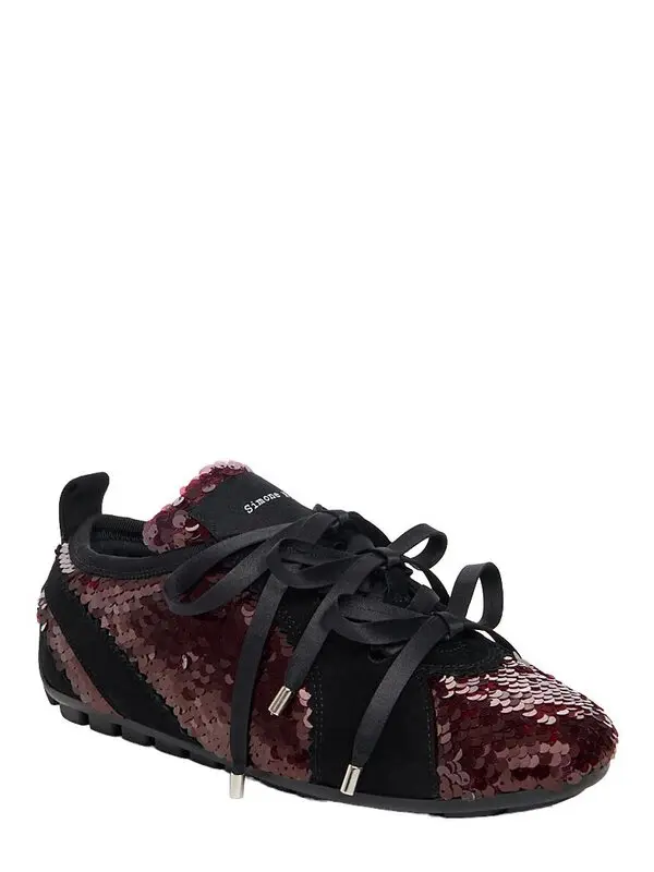 Simone Rocha Sequined Ballerina Sneakers With Bow Detailing - Deep Red