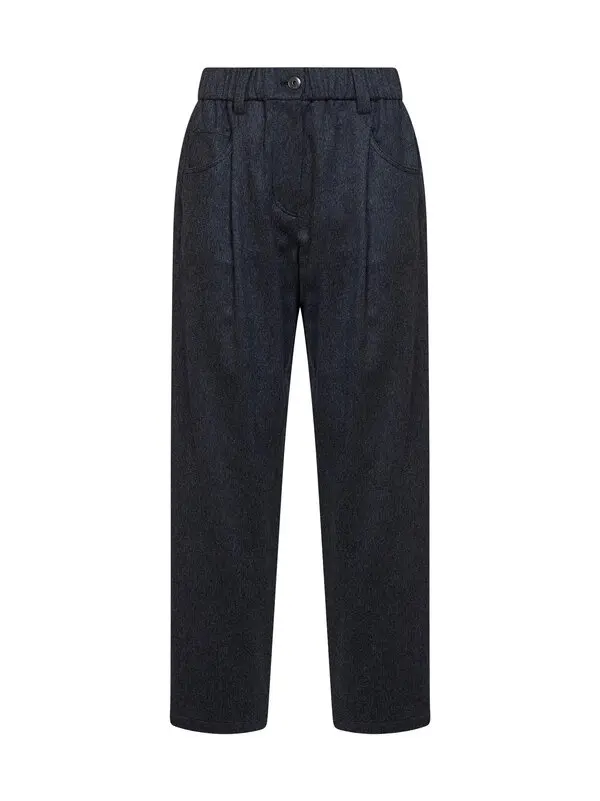 Brunello Cucinelli Anthracite Wool Flannel Baggy Trousers With Monili - Multicolor