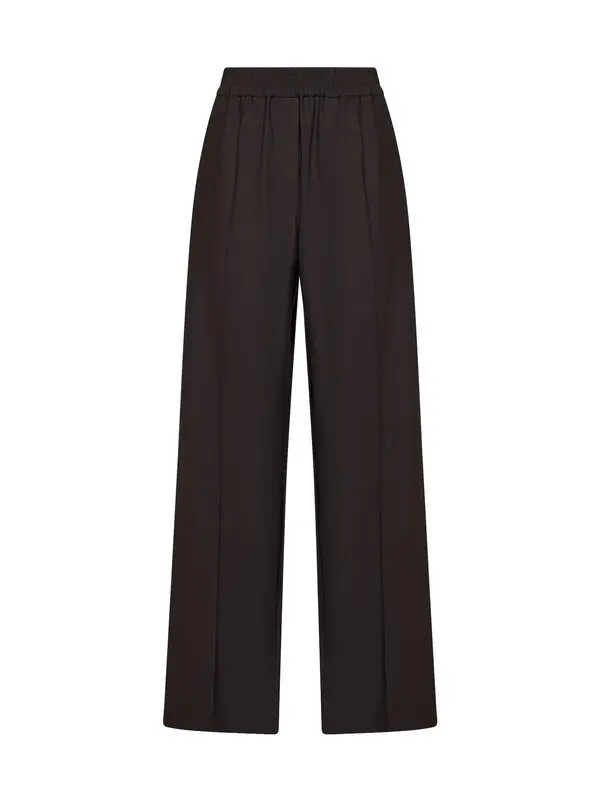 Brunello Cucinelli Coffee Tropical Luxury Wool Loose Track Trousers - Multicolor