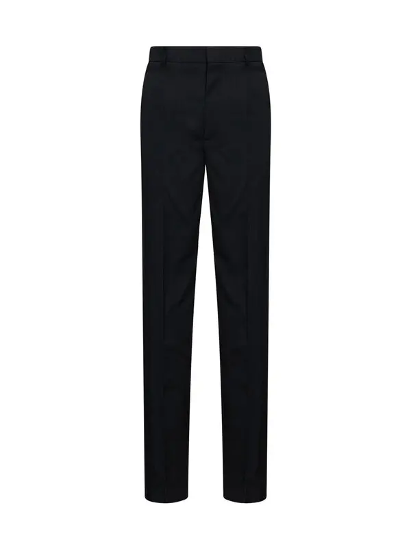 Bottega Veneta Black Grain De Poudre Wool Trousers With Tabs - Multicolor