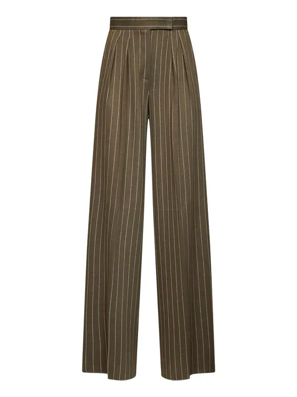 Max Mara Khaki Green Pinstriped Jersey Mxmrio Wide-leg Trousers - Multicolor