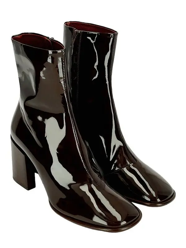 Dries Van Noten Patent Leather Ankle Boots - Olive