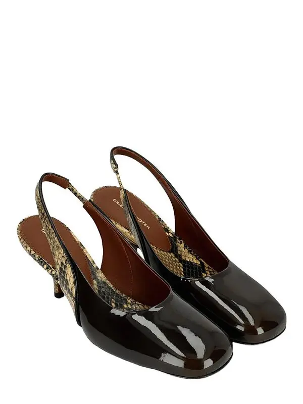 Dries Van Noten Snake Embossed & Patent Leather Slingback Pumps - Olive