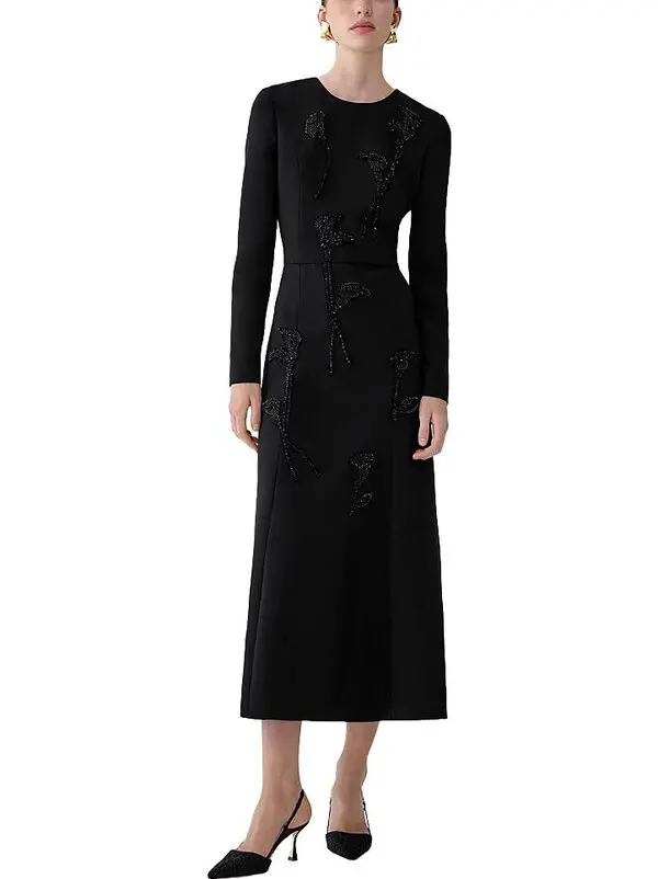 Carolina Herrera Embellished Long Sleeve Midi Dress - Black