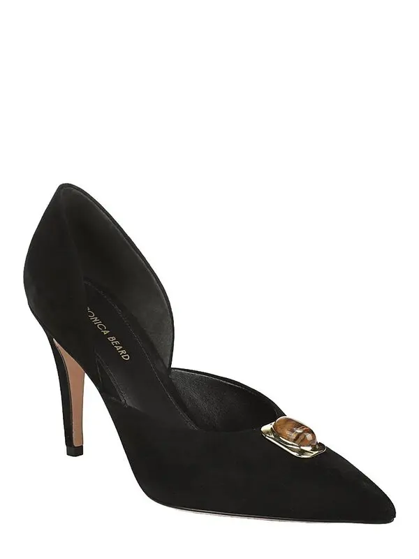 Veronica Beard Lorena Cabochon Suede D'orsay Pumps - Black Suede