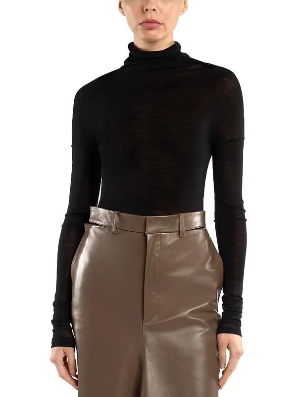 Victoria Beckham High Neck Draped Long Sleeve Top - Black
