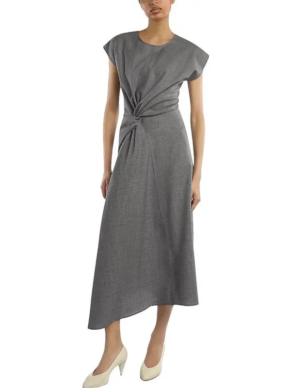 Victoria Beckham Aria Twisted Midi Dress - Light Grey