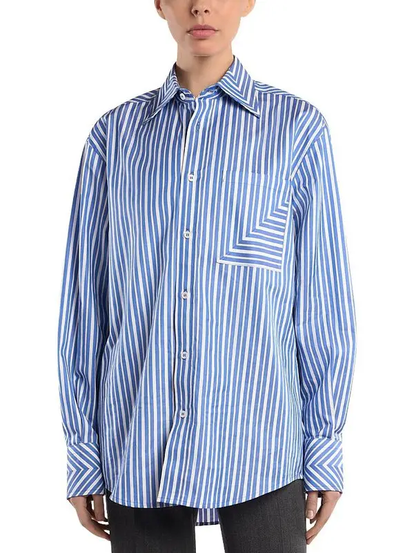 Victoria Beckham Cotton Pocket Detail Shirt - Blue/white