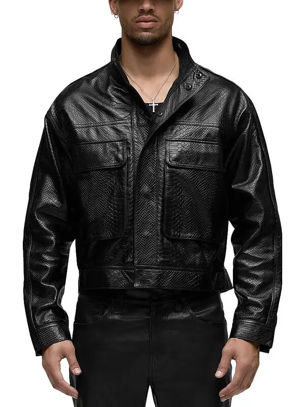 Hudson Jeans Leather Jacket - Black Python