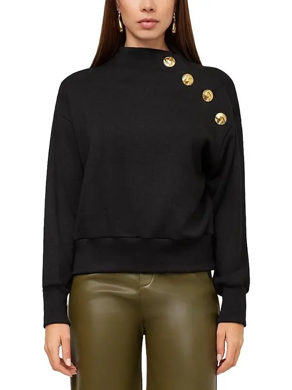 Fifteen Twenty Mock Neck Button Trim Top - Black